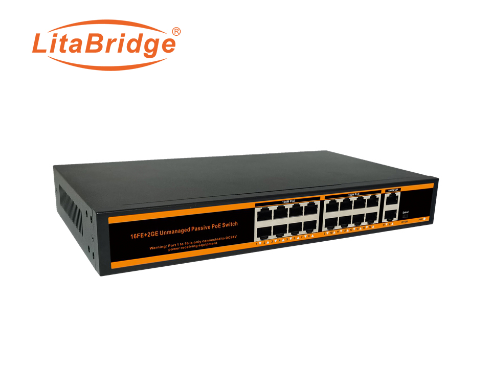 16 port PoE 10/100Mbps+2 LAN 1Gbps,250W Non-standard PoE switch - Newbridge